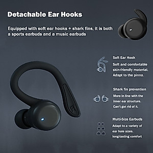 Orange Wireless Earbuds with Earhooks Running Ear Buds Bluetooth Workout Headphones in Ear Noise Cancellling Adjustable Small Mini Sleep Earphones with Mic Stereo Waterproof Android Headset for Sport