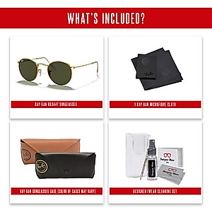 Ray-Ban RB3447 001 47M Gold/Crystal Lens G-15 Green ROUND METAL Sunglasses For Men + BUNDLE with Designer iWear Eyewear Kit (SMALL)