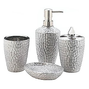 Accent Plus Boys, Silver Texture Shower Bath Accessory Set, Porcelain
