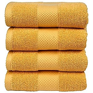 Maura Premium Washcloths Set 100% Cotton. 4 Piece Ultra Absorbent Quick Dry Soft Terry Wash Clothes for Bathroom, Hotel and Spa Quality, Pure Gold