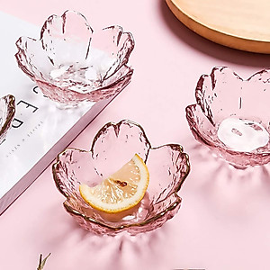 Knutat Glass Seasoning Dishes, 6 pcs Cherry-Blossom Tea Bag Holders,Pink Flower Snack Dip Bowls,Sakura Shaped Sushi Sauce Dishes Candle Holders,Glass Sakura Shape Small Seasoning Dishes Dipping Bowls