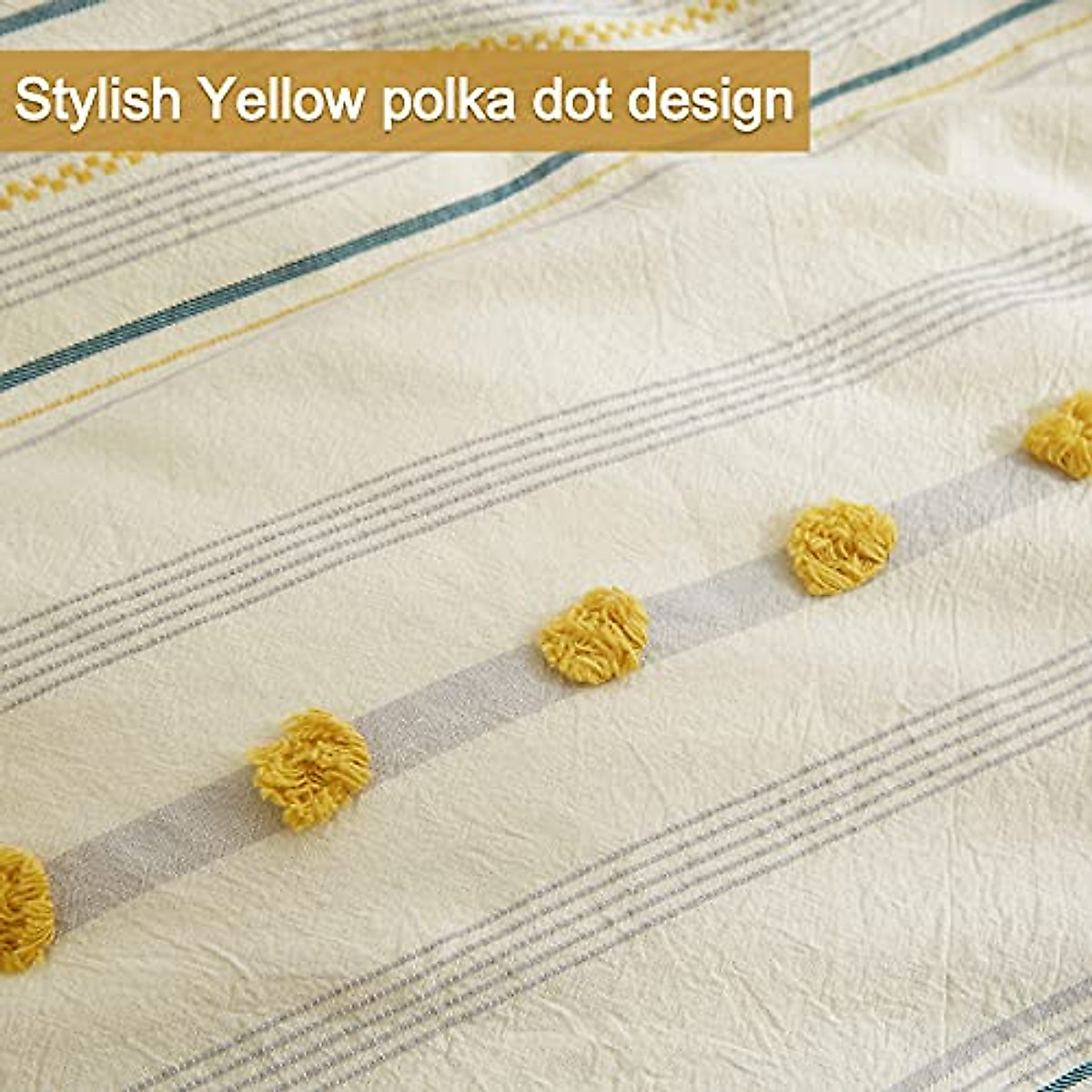PHF 100% Cotton Tufted Duvet Cover Set King Size, 3pcs Boho Textured Jacquard Comforter Cover Set, Yarn-Dyed Decorative Duvet Cover with Pillow Shams Bedding Collection, 106"x 92", Ivory & Yellow
