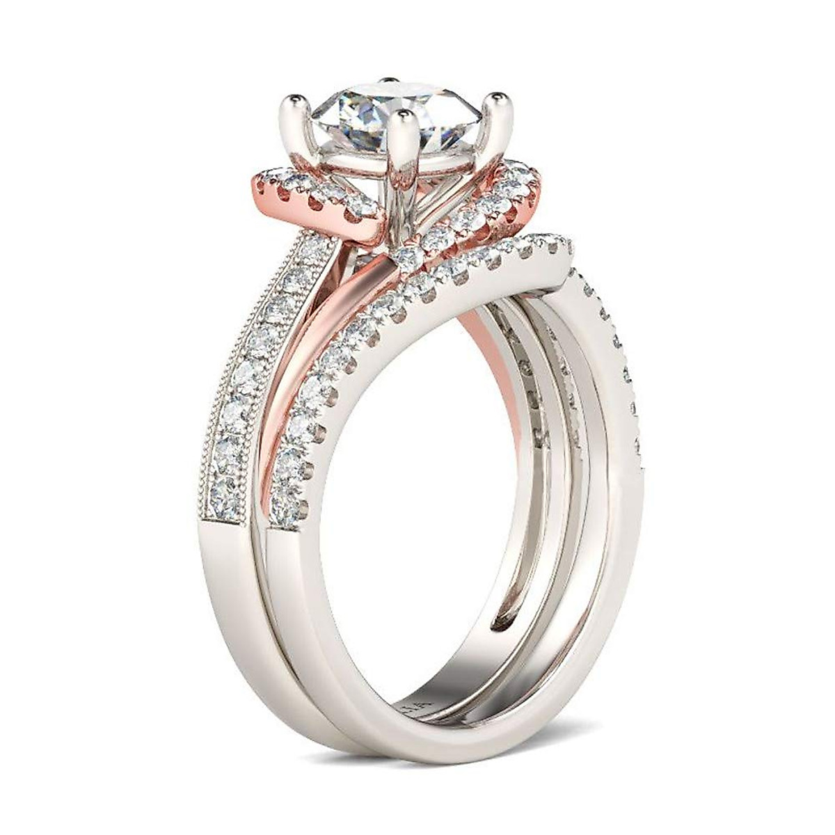 Jeulia Split Shank Halo Diamond Engagement Ring Sterling Silver CZ Wedding Set Round Cut Solitaire Bridal Set Promise Anniversary Rings with Jewelry Box (9.5)