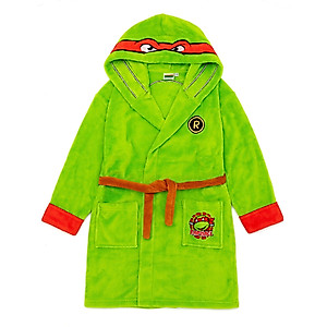 Teenage Mutant Ninja Turtles Boys Hooded Bathrobe Kids Superhero Dressing Gown in Green Cosy Comic Fleece Children Toddlers