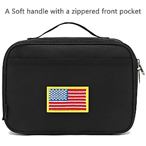 FlowFly Kids Lunch box Insulated Soft Bag Mini Cooler Back to School Thermal Meal Tote Kit for Girls, Boys, Black Free USA Flag Patch Included