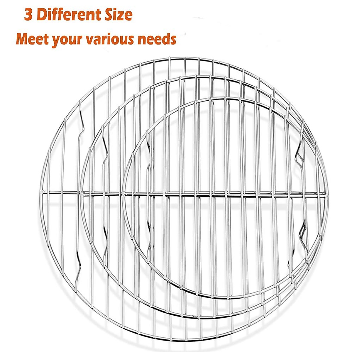P&P CHEF Round Cooking Rack, 3 Pcs (7½” & 9” & 10½”), Baking Cooling Steaming Grilling Rack Stainless Steel, Fits Air Fryer/Stockpot/Pressure Cooker/Round Cake Pan, Oven & Dishwasher Safe
