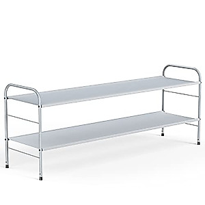 Coonoor 2-Tier Long Shoe Rack Storage for Wide Shoe Shelf Organizer,Silver
