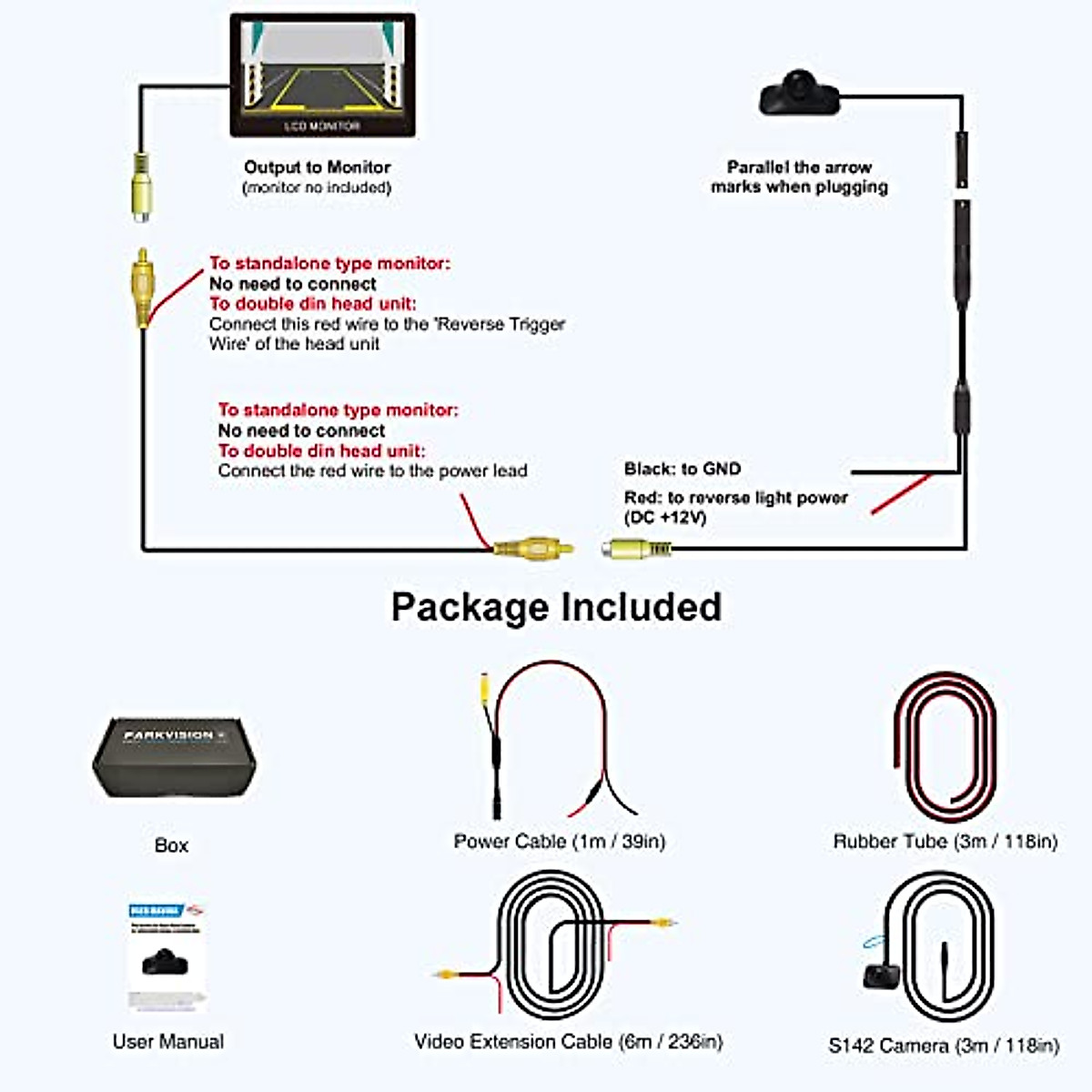 PARKVISION Mini Car Side View Camera/Rear View Camera/Front View Camera with Rotatable Lens,Paste Installation,Upside Down Flip Image Function Without Guideline