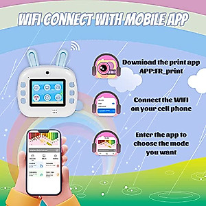 JECAURS Instant Print Camera for Kids, WiFi Kids Camera with 32GB Memory Card, Dual Lens, Print Paper, Color Pens Set, Kids Selfie Video Printable Camera for Girls and Boys