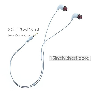 SWMIUSK Short Cord Waterproof Earbuds for Swimming, Easy Flip Turns and Not Falling Off, Wired 3.5 mm Jack 15-inch Cord Length, Underwater Headphones for Diving, Snorkeling, Showering, Running (White)