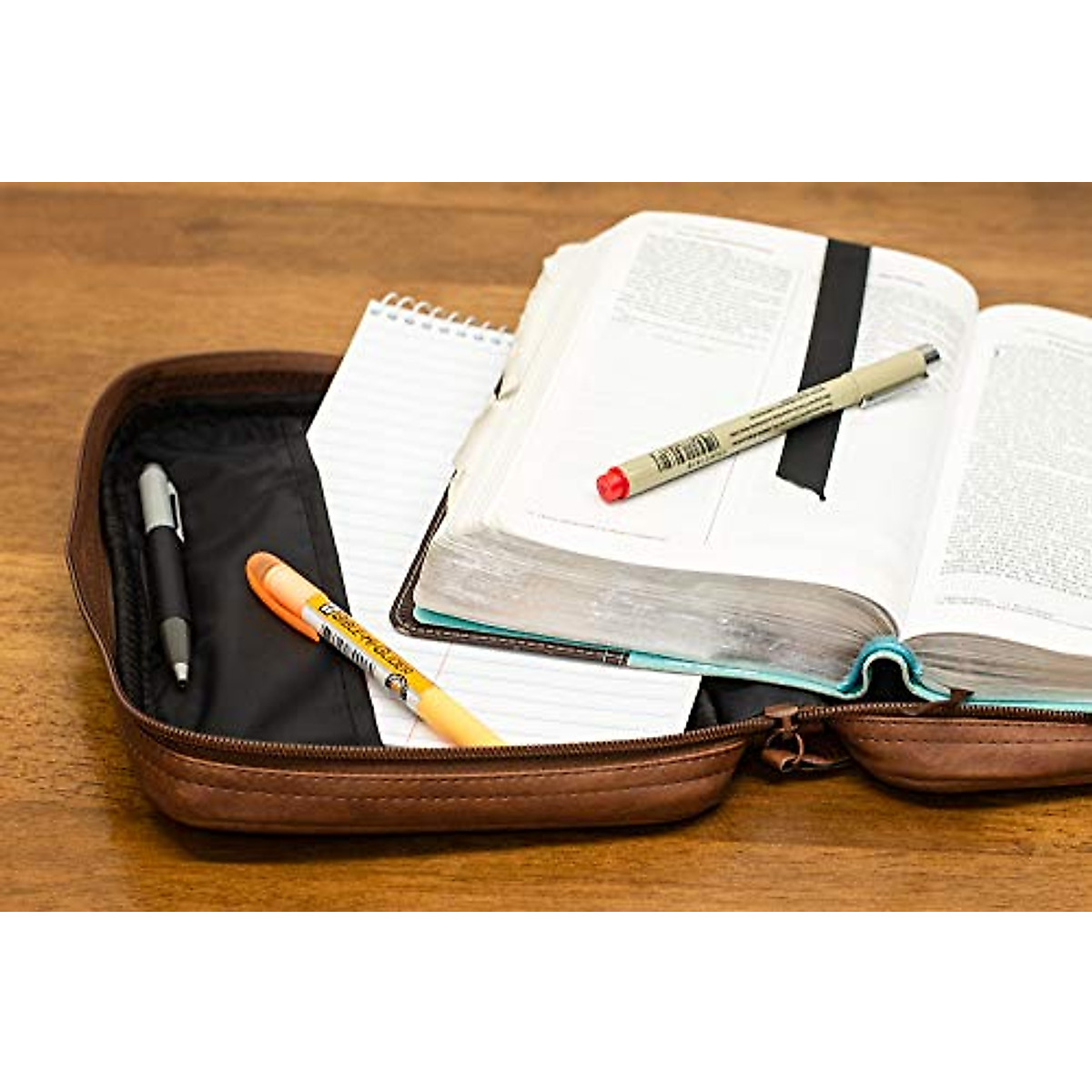 Brown Three Crosses Leather Like Vinyl Bible Cover Case with Handle Medium