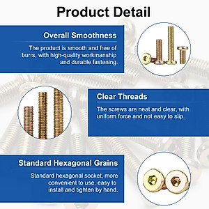 MroMax 15Pcs M8 x 50mm Hex Socket Flat Head Screws, Colorful Zinc Plated Carbon Steel, Fully Threaded, Hex Drive, Socket Cap Furniture Bolts Fastener for Crib, Bed Frame, Chair and Cabinet