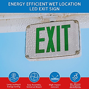 Ciata Green LED Emergency Exit Sign for Fire Escapes, Doors, and Hallways, Indoor and Outdoor Safety, Waterproof Wet Rated, Battery Backup, Universal Wall or Ceiling Mount