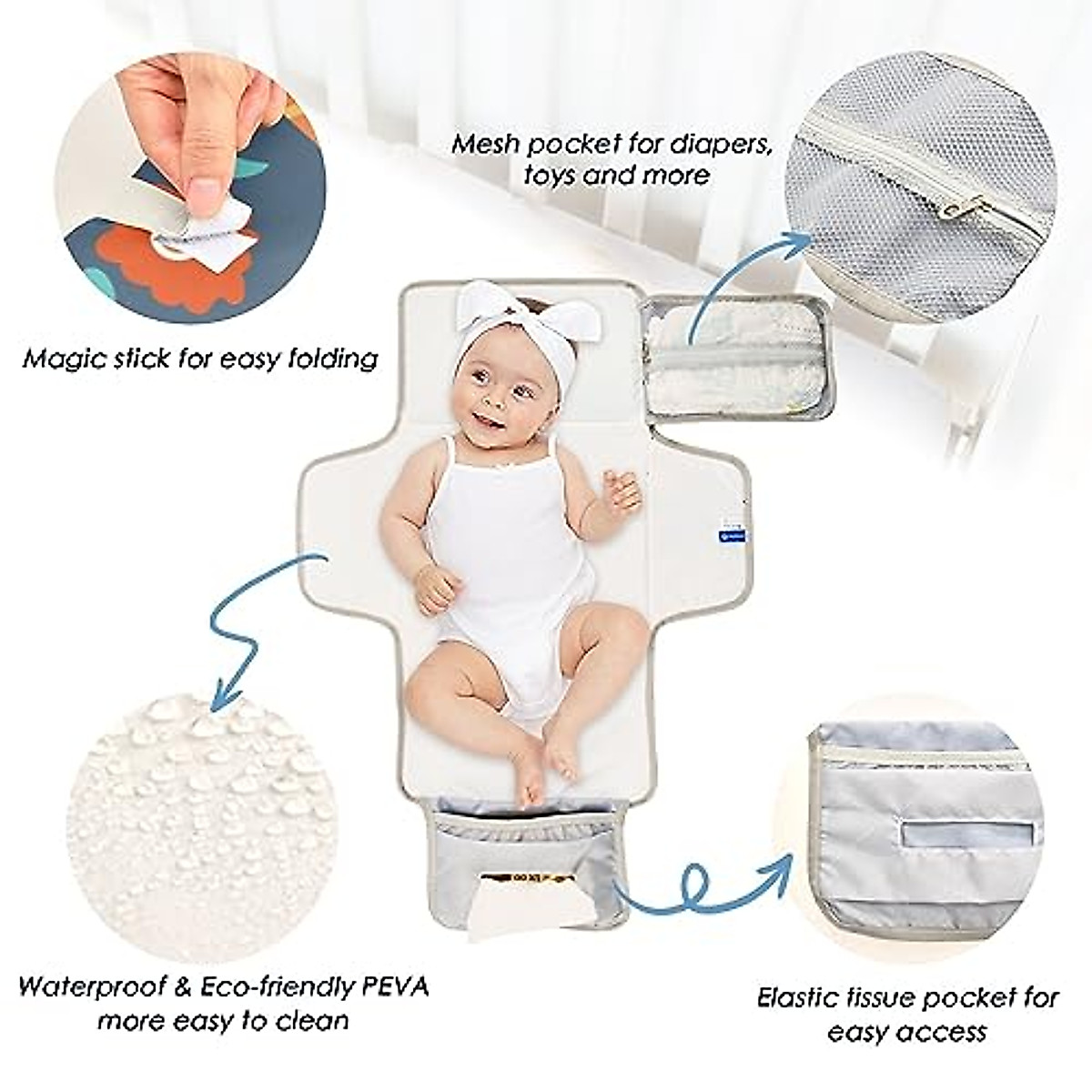 Bulletgxll Cartoon Couple Giraffes Portable Diaper Changing Pad Waterproof Changing Pad with Baby Tissue Pocket and Magic Stick for Newborn Baby.