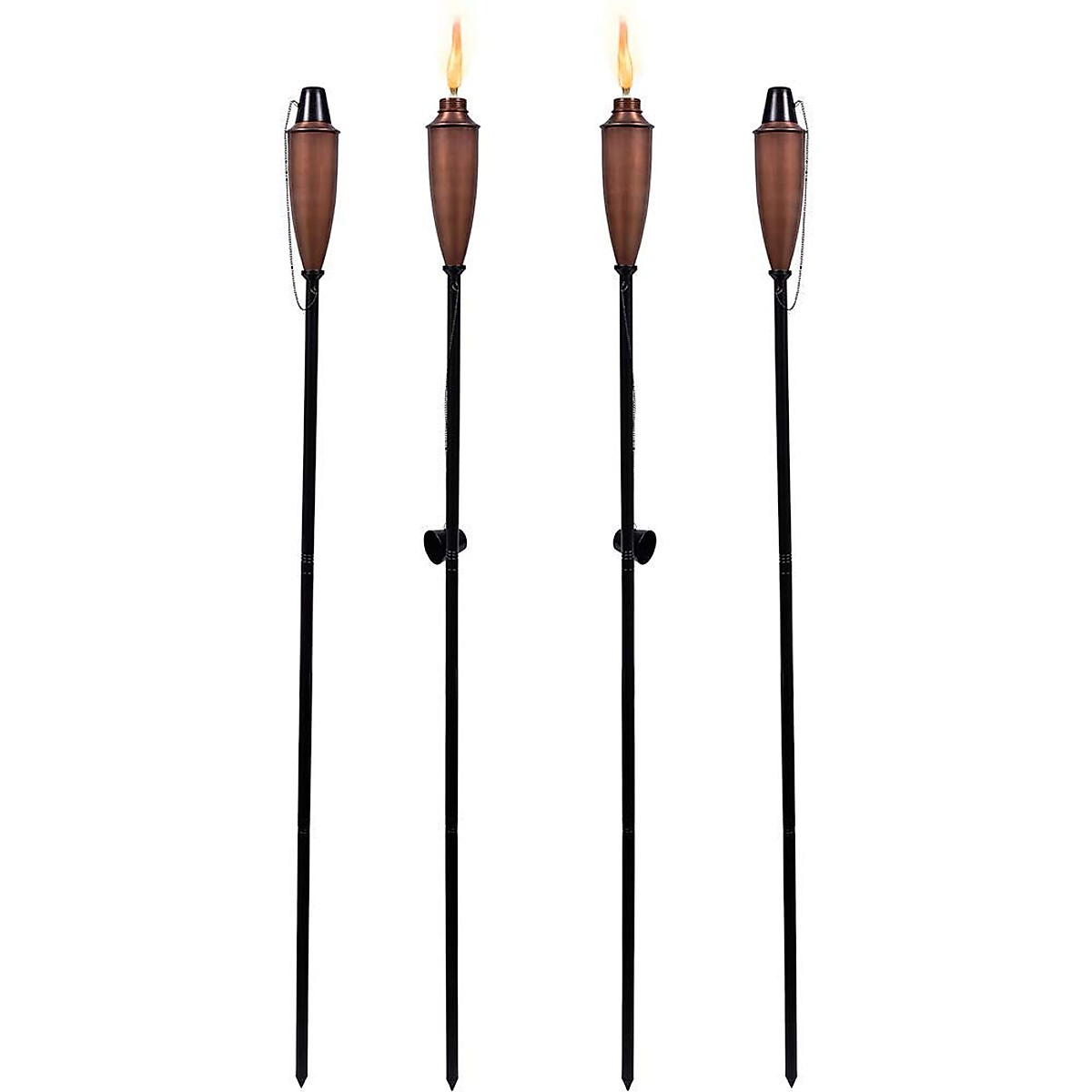 BIRDROCK HOME 4 Pack Round Outdoor Torches - Bronze - Flame Light Torch - Backyard Garden Patio Lighting - Metal Lamp - Decorative Urban Lantern