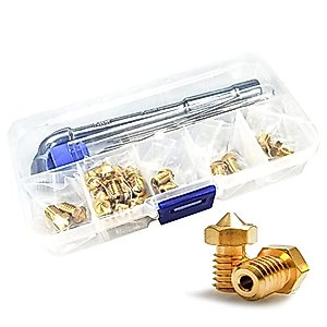 XIFOWE Nozzles 22 pcs 3D Printer Brass Nozzles for V5-V6 3D Printer, 0.2mm, 0.4mm, 0.6mm, 0.8mm, 1.0mm, with DIY Tools and A Ten-Grid Parts Box, Compatible with I3 A8 MK3/MK3S Clone