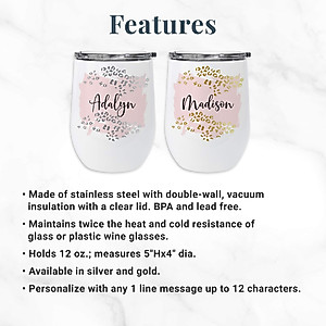 Let's Make Memories Personalized Metallic Leopard Wine Tumblers - 12 Oz. - Made of Stainless Steel - BPA Free - Gold