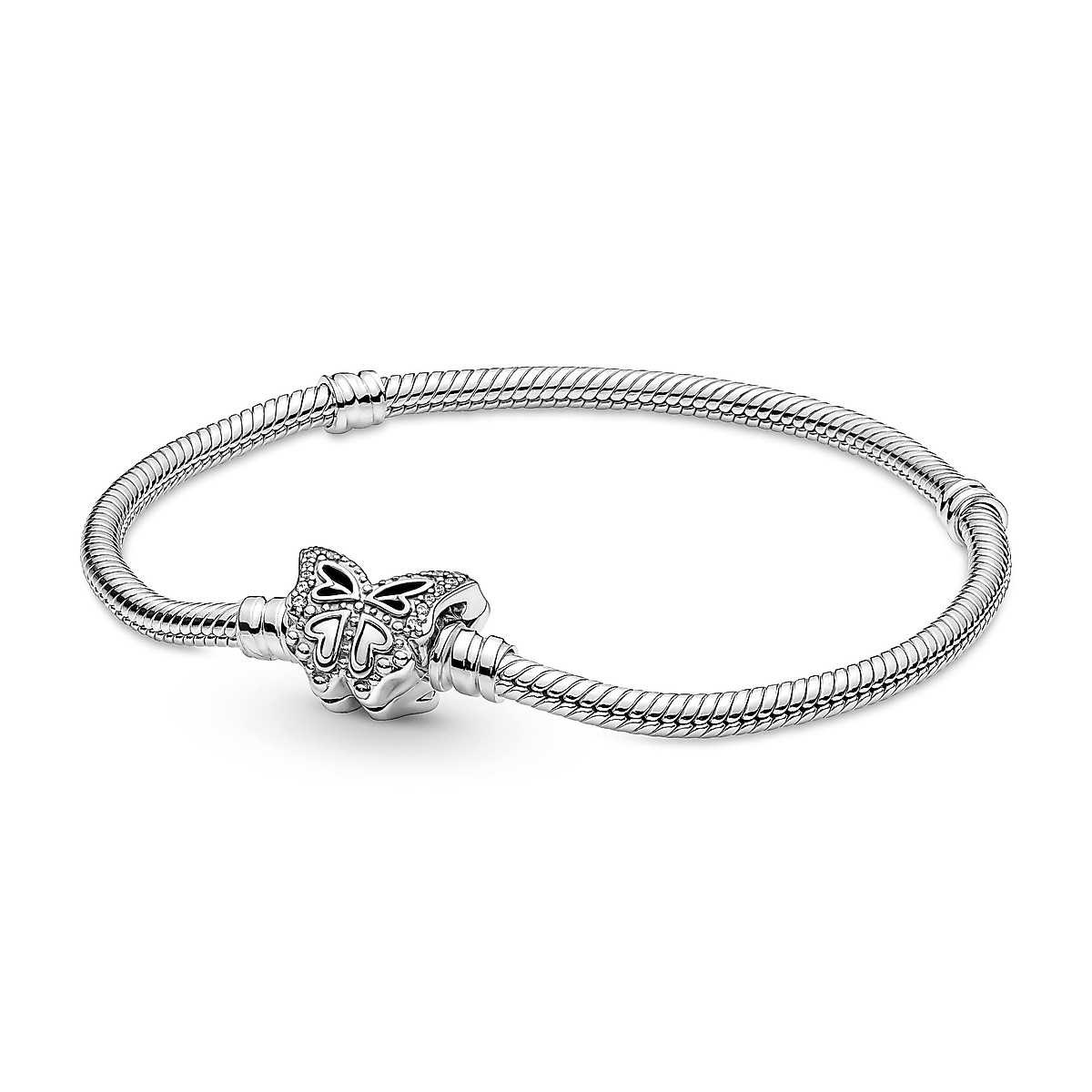 Pandora Moments Butterfly Clasp Snake Chain Bracelet - Compatible Moments Charms - Sterling Silver & Cubic Zirconia Charm Bracelet for Women - Gift for Her - 7.5"