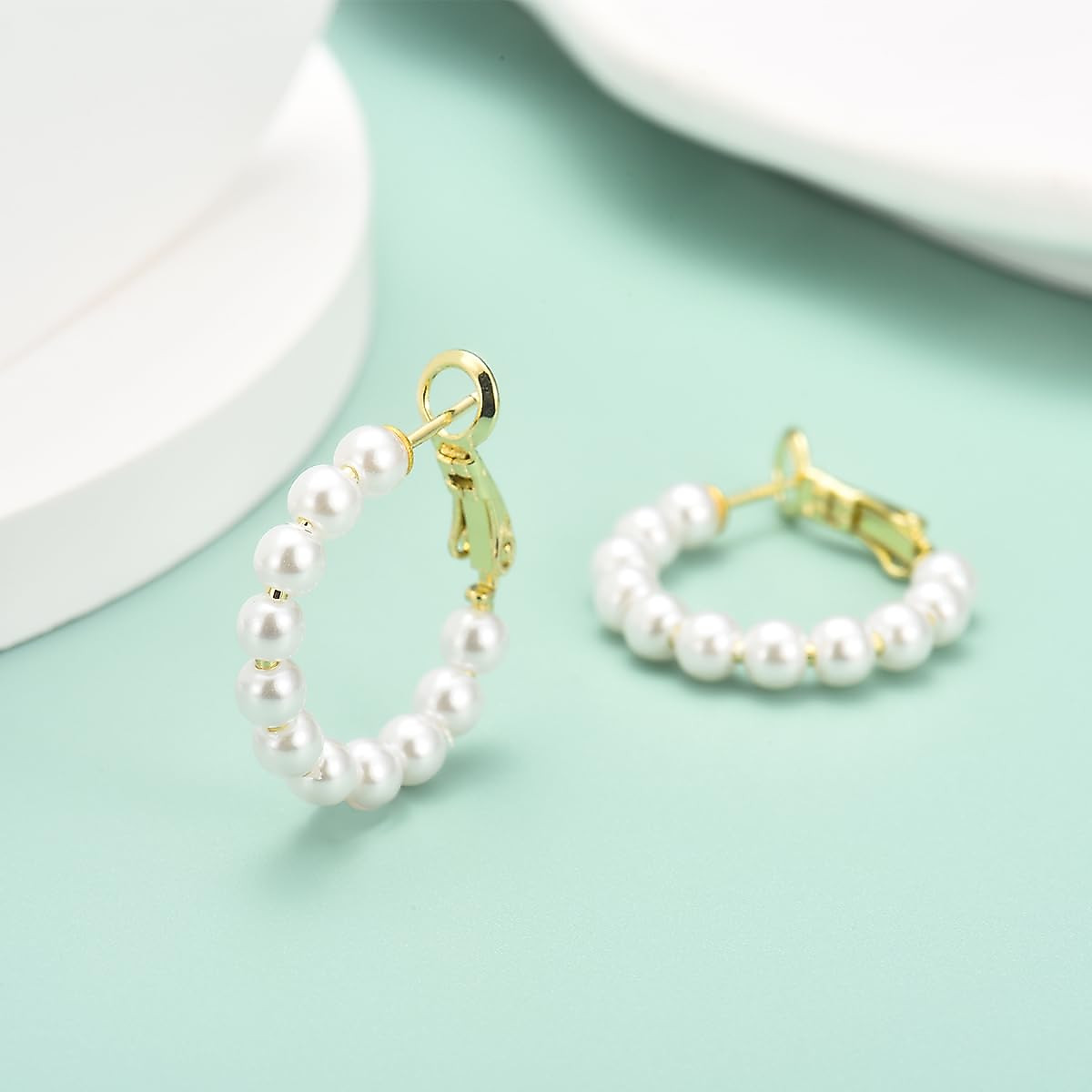 GULICX Pearl Hoop Earrings for Women, 14K Gold Plated Pearl Earrings 925 Sterling Silver Post 20mm Big Pearl Hoop Earrings Jewelry Gifts