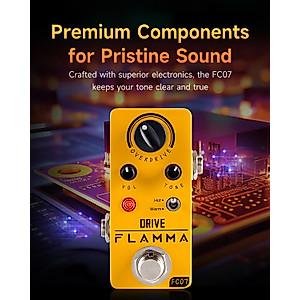 FLAMMA FC07 Overdrive Pedal Vintage Overdrive Effect Warm/Hot Modes, Mini Analog Overdrive Guitar Pedal Electric Guitar Effects Pedal, True Bypass
