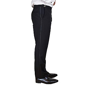 Sir Gregory Men's Fitted Flat Front Tuxedo Pants Formal Satin Stripe Trousers with Adjustable Waistband Size 30-32 Waist x 30 Length Black