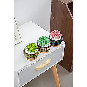 LAMDAWN Cute Ceramic Succulent Garden Pots, Planter with Drainage and Attached Saucer, Set of 5 -Plants Not Included (Round)