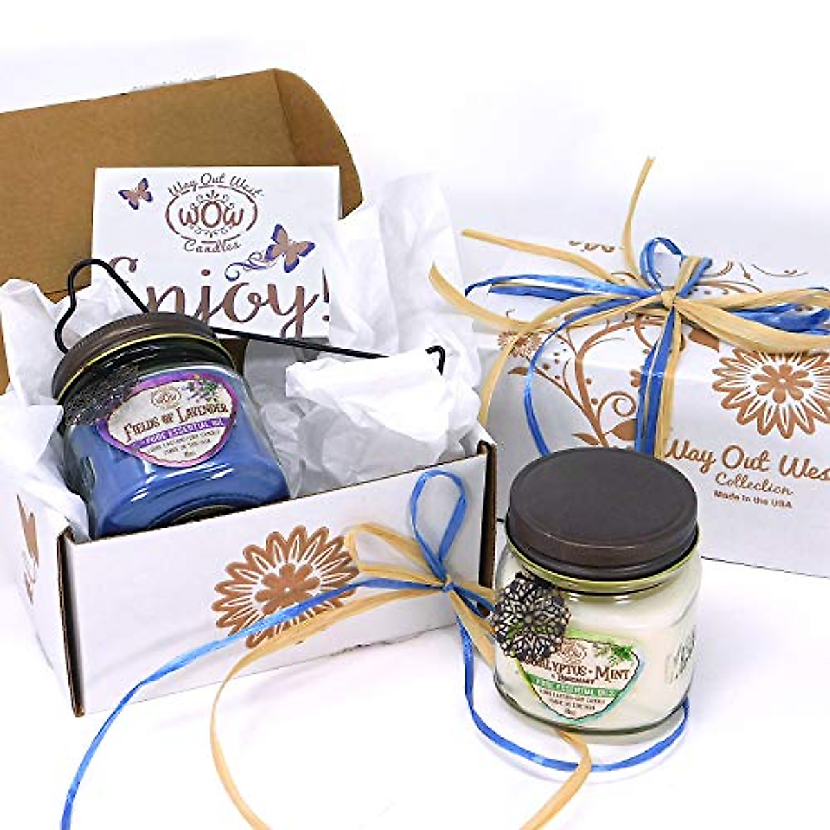 Way Out West Candles Aromatherapy Candle Gift Set for Mom | Long Lasting Soy Wax | Eucalyptus Mint & Lavender Essential Oil | Jar 2 Pack Handcrafted in USA