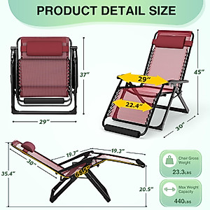 Suteck Oversized Zero Gravity Chair,29In XL Lounge Chair w/Removable Cushion&Headrest, Reclining Camping Chair w/Upgraded Lock and Footrest, Reclining Patio Chairs Recliner for Indoor Outdoor