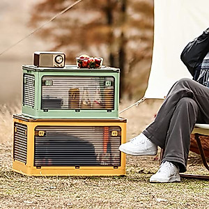 RAMGTW Large Clear Plastic Storage Box with Lid Wheels Collapsible Storage Bins with Five Doors Stackable Folding Container Organizer. Foldable Car Trunk Organizer Picnic Camping Family (Large, Blue)