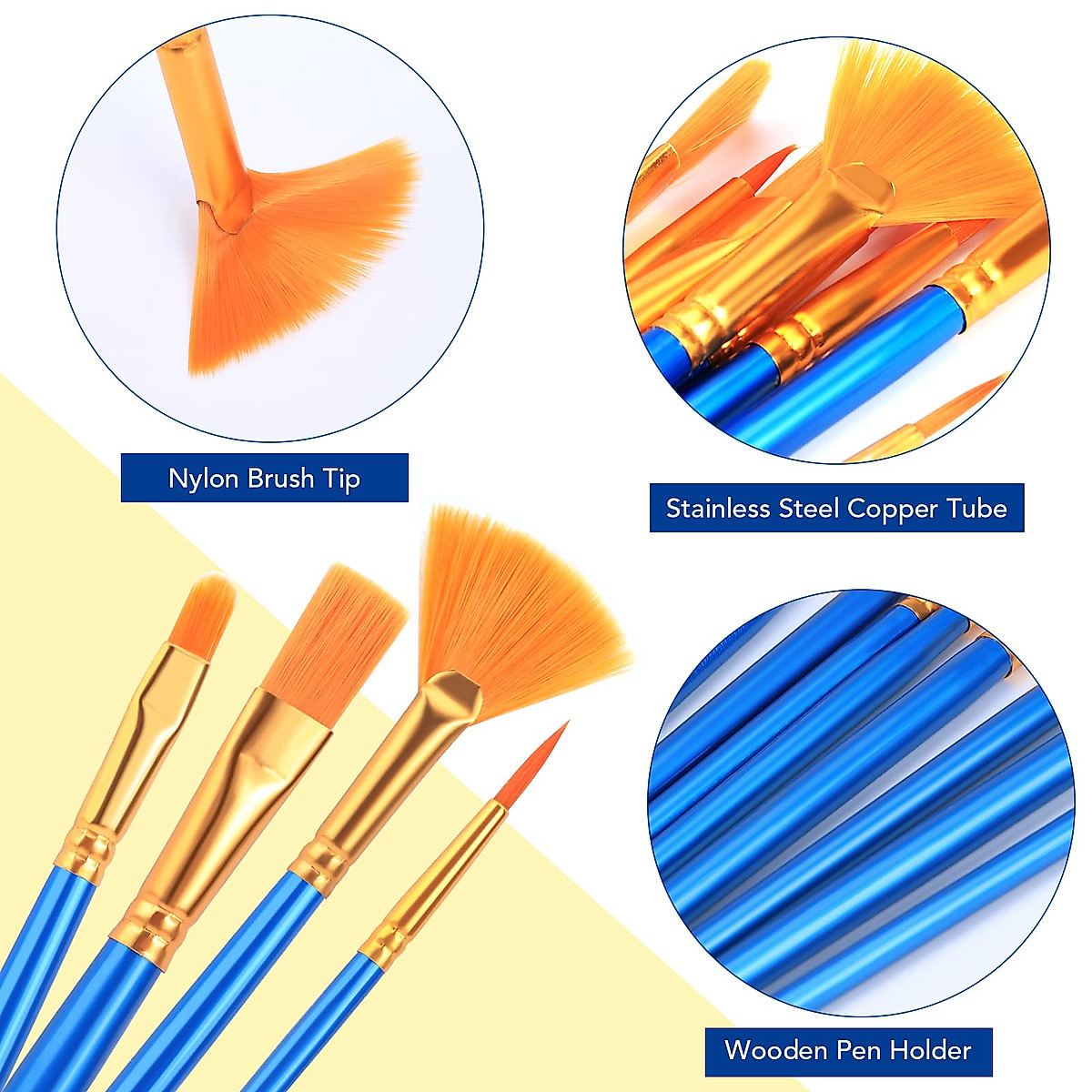 AROIC Acrylic Paint Brush Set, 15 pcs Nylon Hair Paint Brushes for All Purpose Oil Watercolor Face Body Rock Painting Artist, Small Paint Brush Kits for Kids Adult Drawing