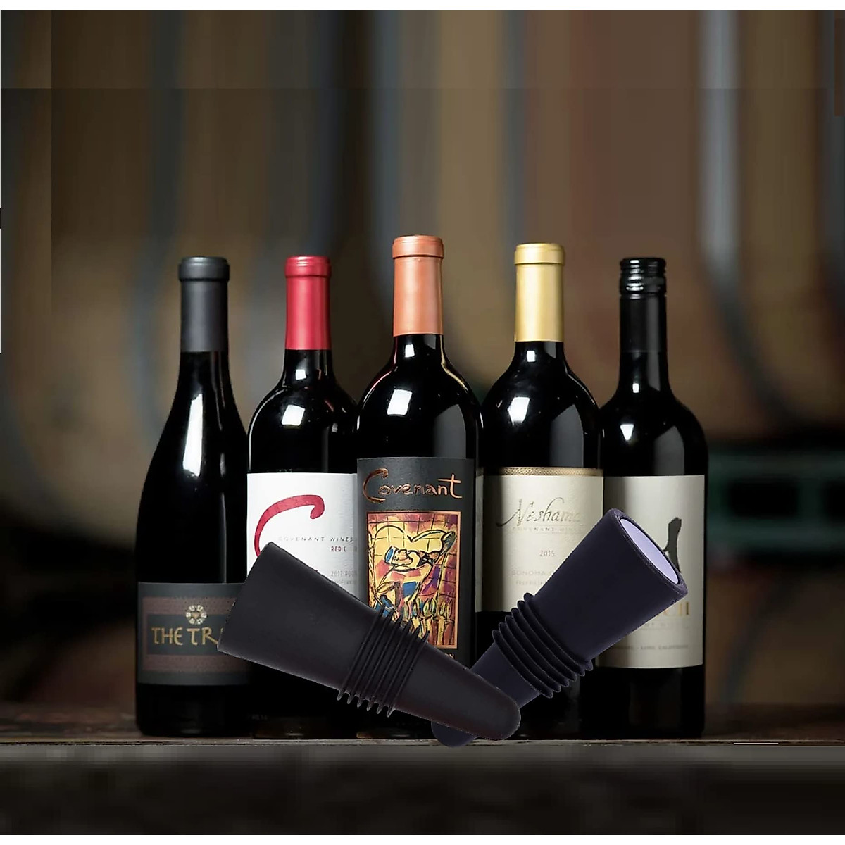 Wine Stoppers For Wine Bottles – 5 Vacuum Wine Corks for Wine Bottles and 1 Rubber Wine Sealer for Wine Bottles Best Wine Bottle Corks - in Gift Box