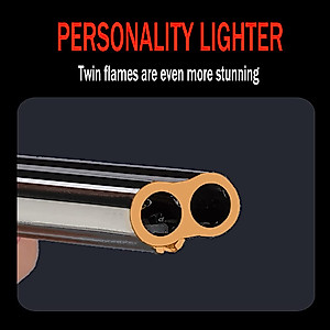 Vbnekose Wood Grain Double-Barrel Butane Lighter, Vintage, Compact, Simulates Double Mouth Open Flame, Press to Ignite, Refillable Adjustable Flame, Gift for Men Candles Camping (No Butane Fuel)