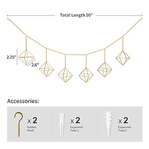 Dahey Gold Geometric Hanging Air Plant Holders - Set of 6 Square Metal Planters with Chains for Indoor Wall Decor