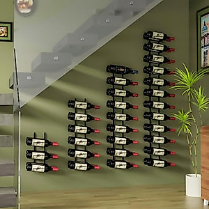 JKsmart Wine Rack Wall Mounted for 24 Bottles, Metal Adjustable Wall Wine Rack, Freely Spliceable Hanging Wine Holder for Kitchen Pantry Bar Wine Cellar,Black