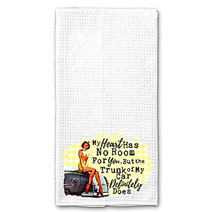 My Heart has no Room for you, but the Trunk of my Car Definitely Does Funny Vintage 1950's Housewife Pin-up Girl Waffle Weave Microfiber Towel Kitchen Linen Gift for Her BFF