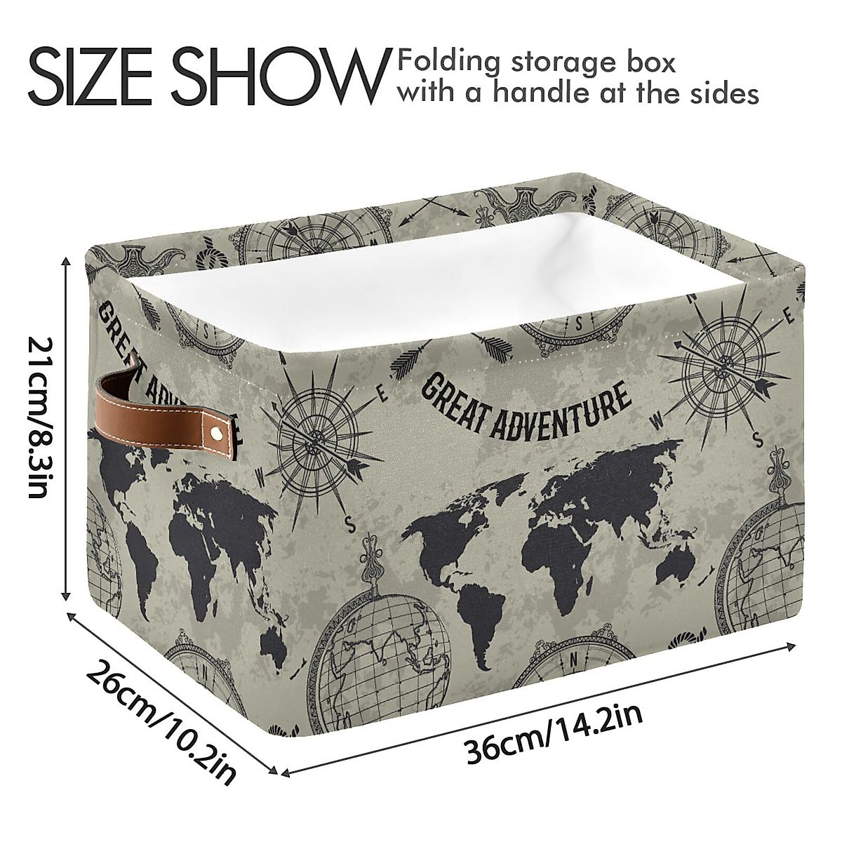 SDMKA Fabric Storage Baskets Retro Map Pattern Foldable Baskets Large Storage Bins for Organizing Shelves Closet Home, Decorate Your Rooms