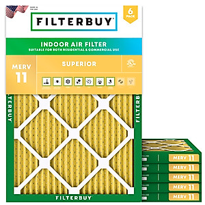 Filterbuy 20x25x1 Air Filter MERV 11 Allergen Defense (6-Pack), Pleated HVAC AC Furnace Air Filters Replacement (Actual Size: 19.50 x 24.50 x 0.75 Inches)