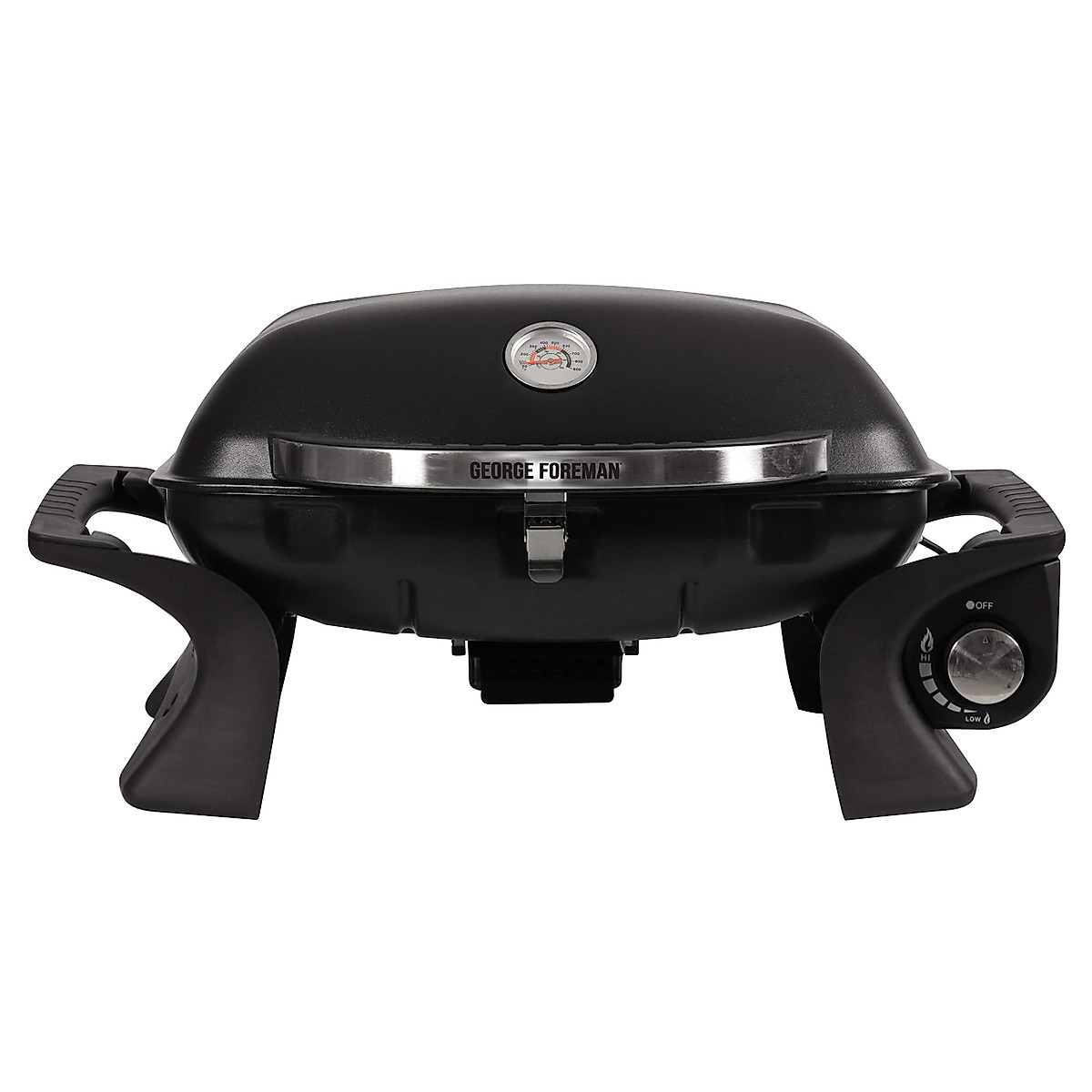 George Foreman Portable Gas BBQ with Integrated Thermostat, Black, Lightweight & Compact, Steel Body & Automatic Ignition, Gas Barbecue, GFSBBQ1