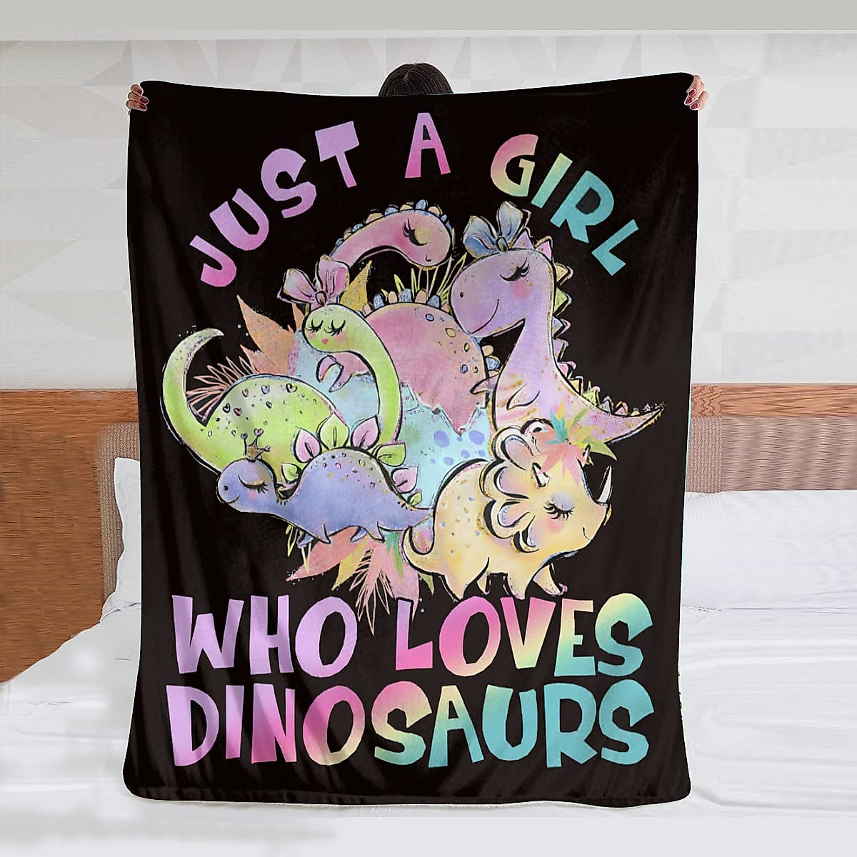 Just A Girl Who Loves Dinosaurs Blanket Cute Dinosaurs Decor Throw Blanket Gifts for Girls Super Warm Soft Plush Lightweight Fleece Flannel Blanket Winter Bedding Blanket for Kids Adults Women 40"x50"