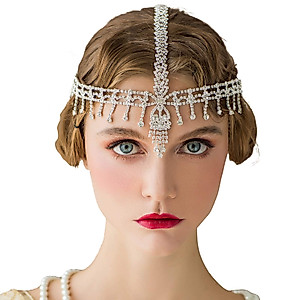SWEETV 1920s Headband Great Gatsby Headpiece Rhinestone 1920s Headband Flapper Hair Accessories for Costume Party Head Cap