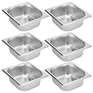 SHEUTSAN 6 PCS 1/6 Size Steam Table Pan, 2.5 Inch Deep Metal Food Pan, Small Stainless Hotel Pan for Hotel Restaurant Buffets Party
