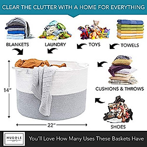 XXXL WASHABLE Blanket Basket Large 2PCs Blanket Storage Living Room - XXX Large Basket for Storing Blankets and Toys + Small Basket for Toys, Keys, Masks | Basket for Blankets (Grey and White)