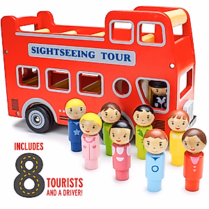 Wooden Wheels Natural Beechwood Chunky Cars and Vehicles Imagination Generation | For Children +12 Months | Red Firetruck