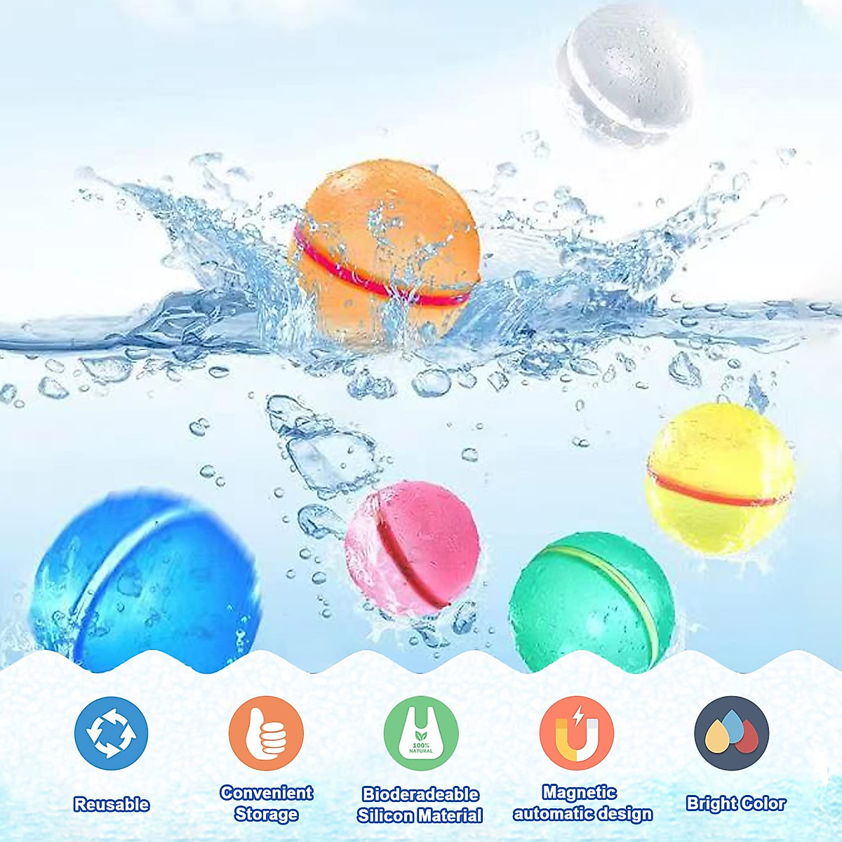 12 Pcs Reusable Water Balloons for Kids Adults, Quick Fill Magnetic Silicone Water Bomb, Outdoor Activities Water Games Toy Outside Summer Pool Party Supplies (12 Pcs)
