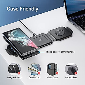 Multi Charger for Samsung, HOLYJOY Fast Wireless Charging Pad Compatible with Galaxy Watch 5 Pro/4/3/Active 2/1, Portable Station for Z Flip 4/S23/S22 (+/Ultra)/S21/S20/Note20, Buds 2 Pro/Pro (Black)