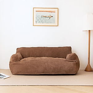 N&V Giant Twin Size Bean Bag Sofa, Foam Filling Floor Sofa, Includes Removable and Machine Washable Cover, Brown