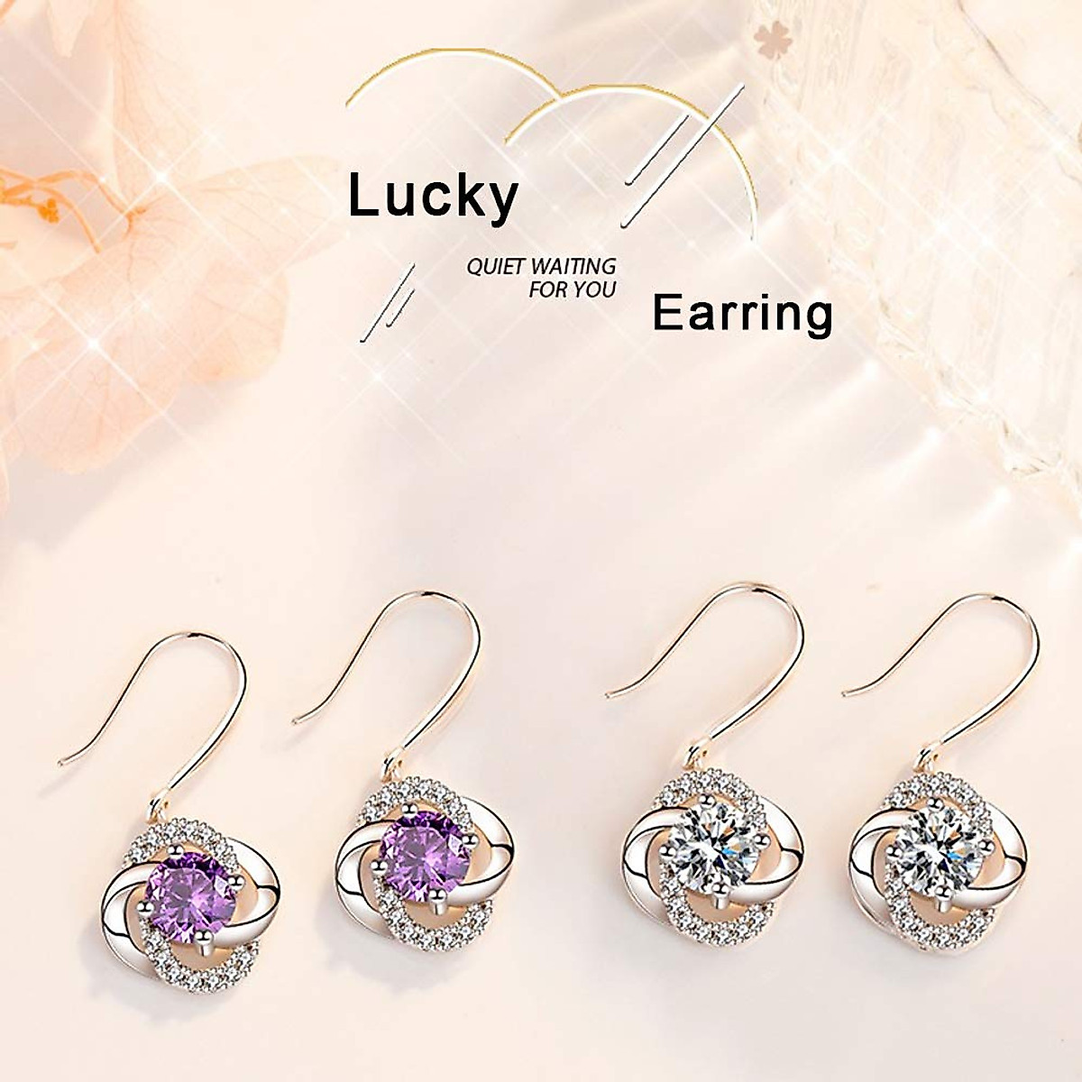 Earings for Woman Silver Earrings Clover Sterling Silver Dangle Drop Cubic Zirconia Gemini Sets (white crystal)