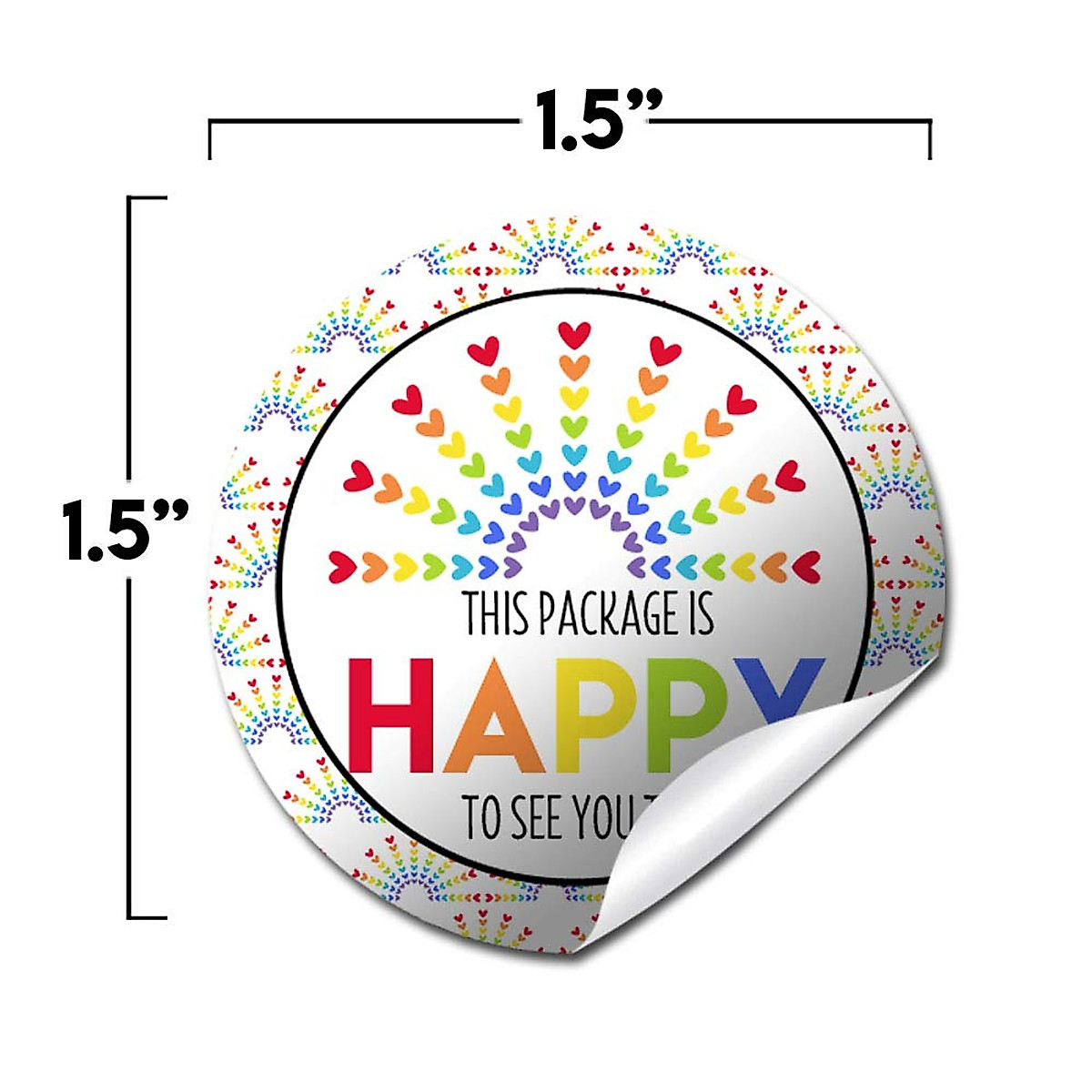 Happy Rainbow Heart Themed Thank You Customer Appreciation Sticker Labels for Small Businesses, 60 1.5" Circle Stickers by AmandaCreation, Great for Envelopes, Postcards, Direct Mail, & More!