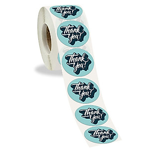Thank You Stickers, 1.5" Thank You Stickers Roll for Small Business, Decorative Sealing Stickers for Envelope, Gifts, Boxes, Bags, Packaging, Holiday, 500 Pieces Each Roll Blue