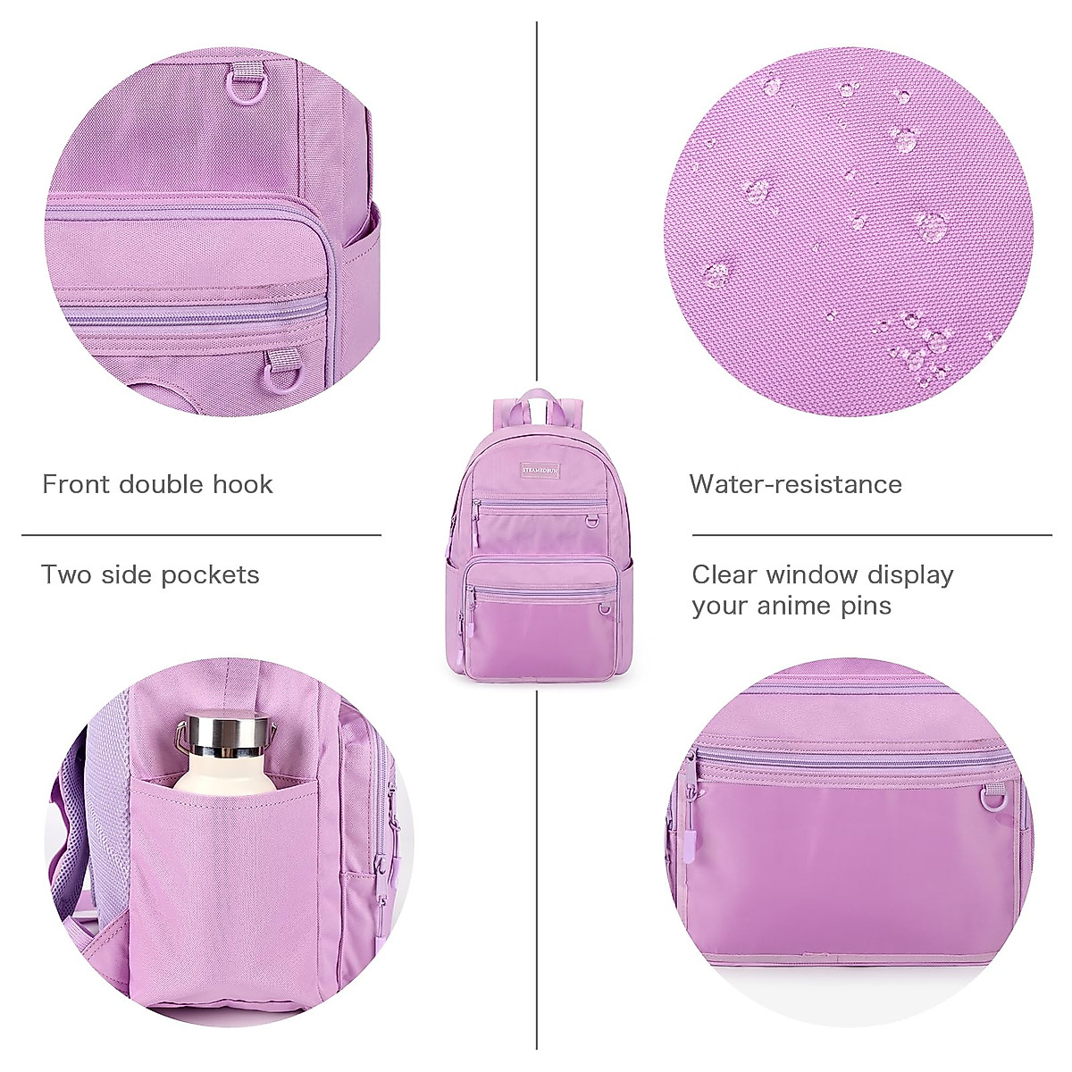 STEAMEDBUN Aesthetic Backpack for Teen Girls, Kawaii Backpack for School, Cute Ita Backpack with Insert(purple)